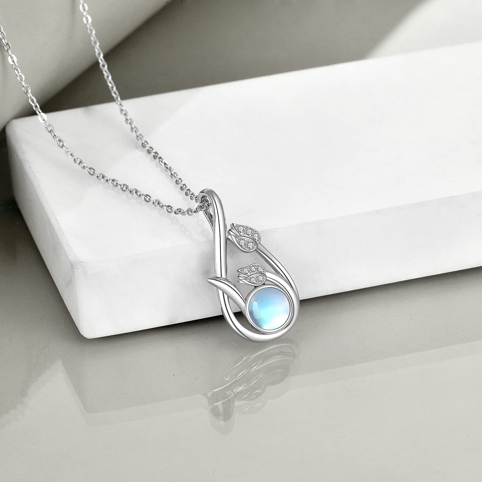 Moonstone Necklace for Women 925 Sterling Silver Tulip Jewelry Gifts for Women Mom Mother Grandma