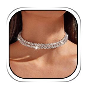 jonky rhinestone choker necklace silver chokers crystal layered necklaces sparkly prom party collar neck jewelry for women