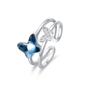 plesitep butterfly ring sterling silver adjustable butterfly ring gift for women embellished with blue crystal from austria (8)