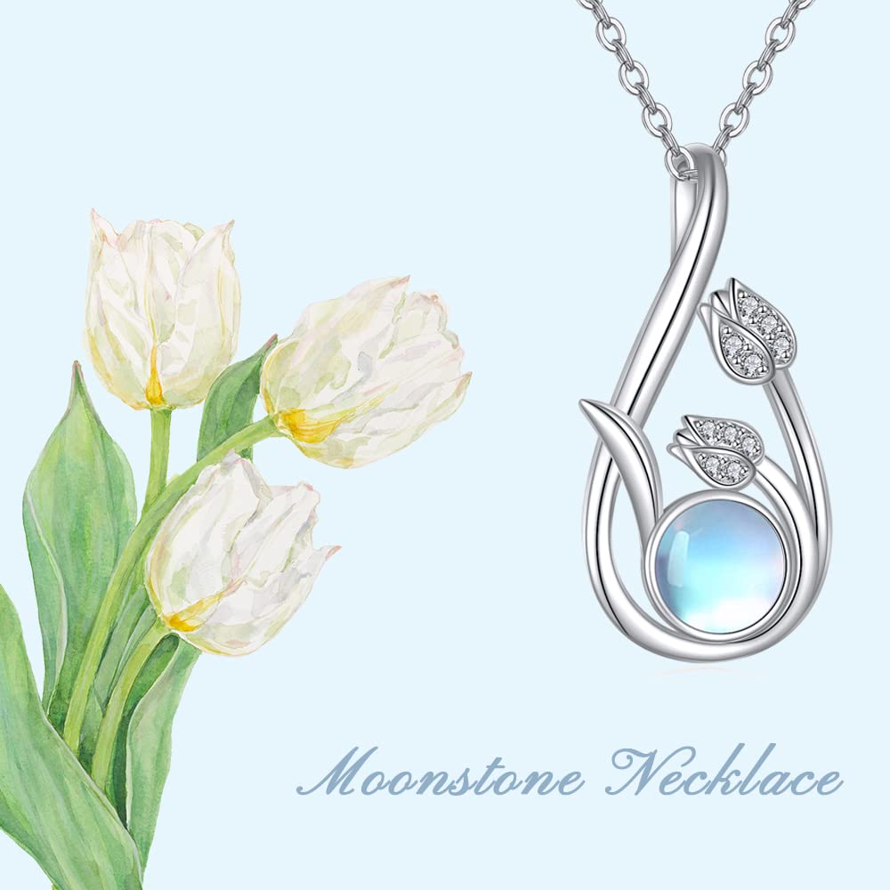 Moonstone Necklace for Women 925 Sterling Silver Tulip Jewelry Gifts for Women Mom Mother Grandma