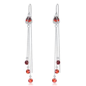 sterling silver threader earrings with rose flower teardrop cubic zirconia tassel dangle drop long charm earrings for women