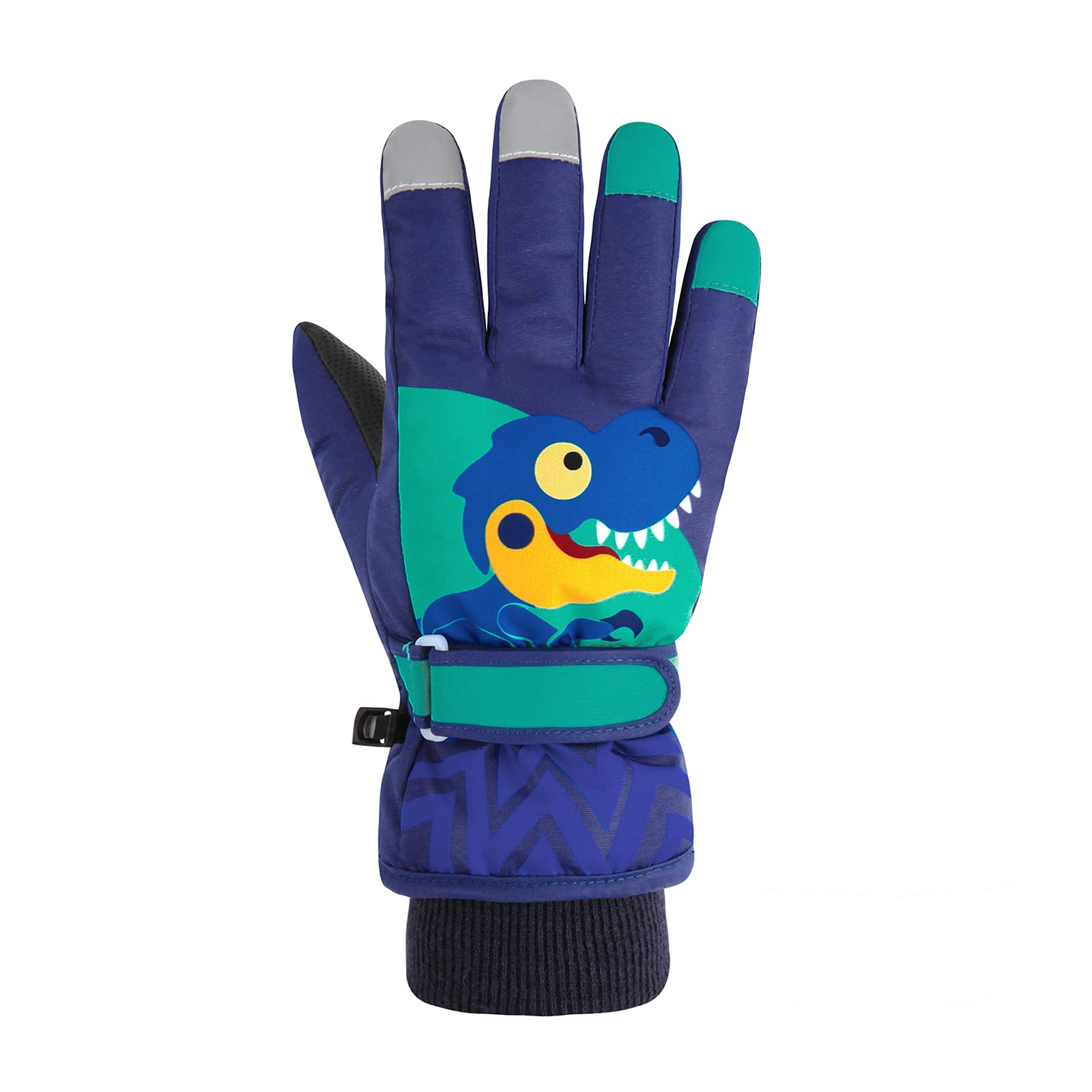 Kids Winter Gloves Waterproof Girls Boys Ski Gloves Warm Snow Gloves Toddler Finger Gloves Mittens Navy Dinosaur S