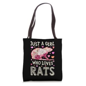 rat just a girl who loves rats rodents flowers floral animal tote bag