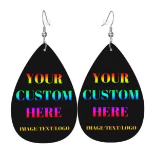 teesobunny custom earrings, personalized leather dangle earrings add your image text for women girls anniversary wedding christmas birthday gift, one size