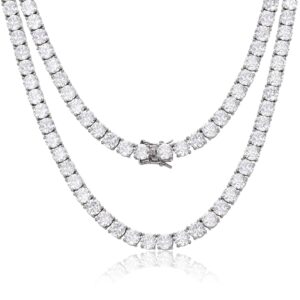 tuhe moissanite tennis necklace 29.1 carats 97 pcs lab created diamond necklace for men 18k white gold plated s925 sterling silver women necklace 4mm d color moissanite necklace thanksgiving gift