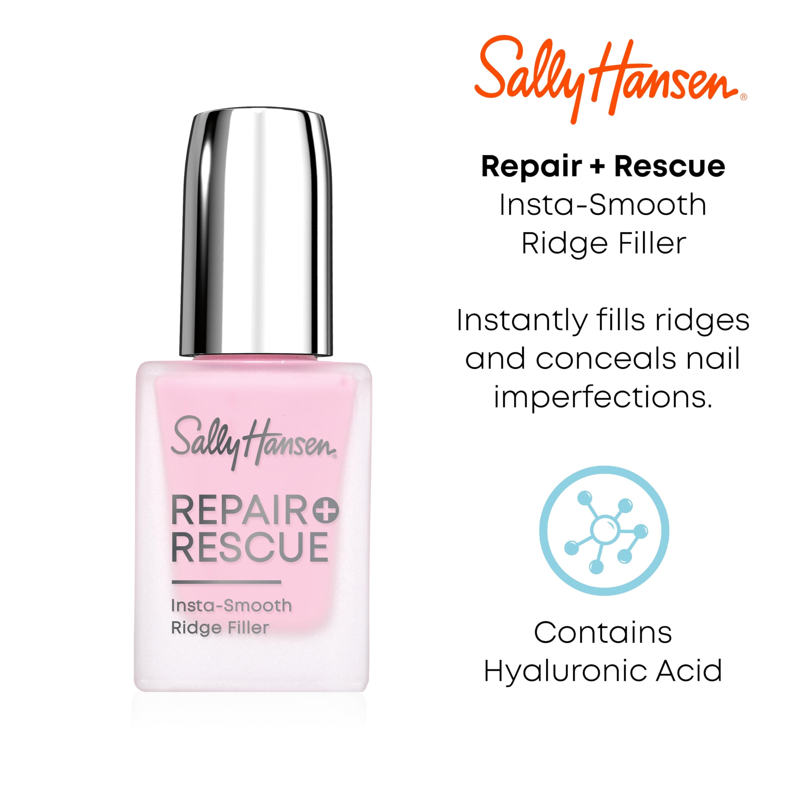 Sally Hansen® Repair + Rescue, Insta-Smooth Ridge Filler, Contains Hyaluronic Acid, Conceals Nail Imperfections, Smoothens Nail