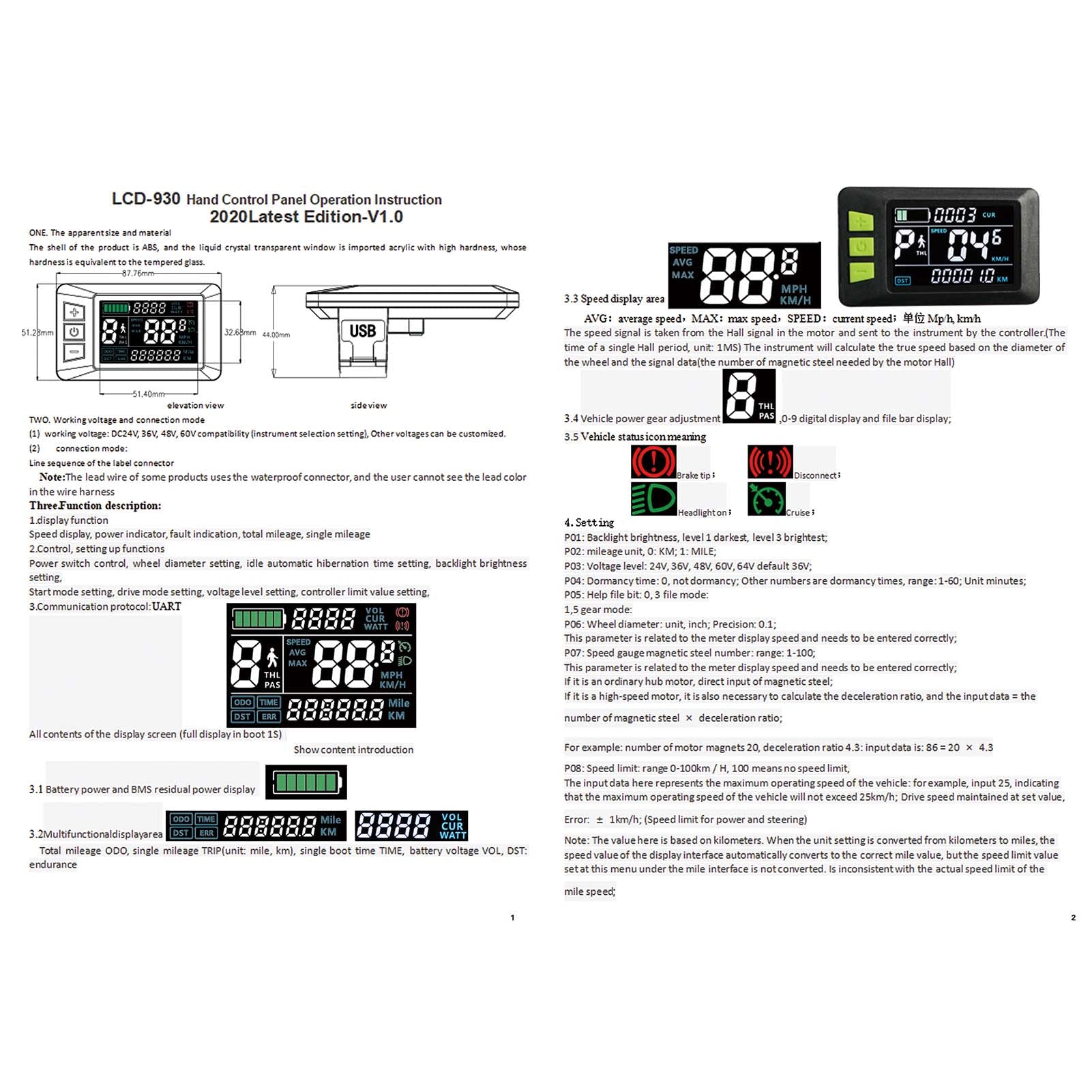 VBESTLIFE 36V 48V 1000W Electric Brushless Controller Kit, E- Dual Drive Motor Brushless Controller with LCD Display Color Screen Kit for Electric Scooter DIY Part