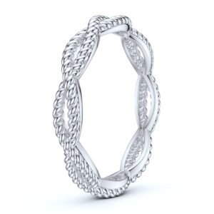 PRSTANI Solid 14k White Gold Infinity Twist Rope Wedding Band For Women Bridal Ring (6.5)