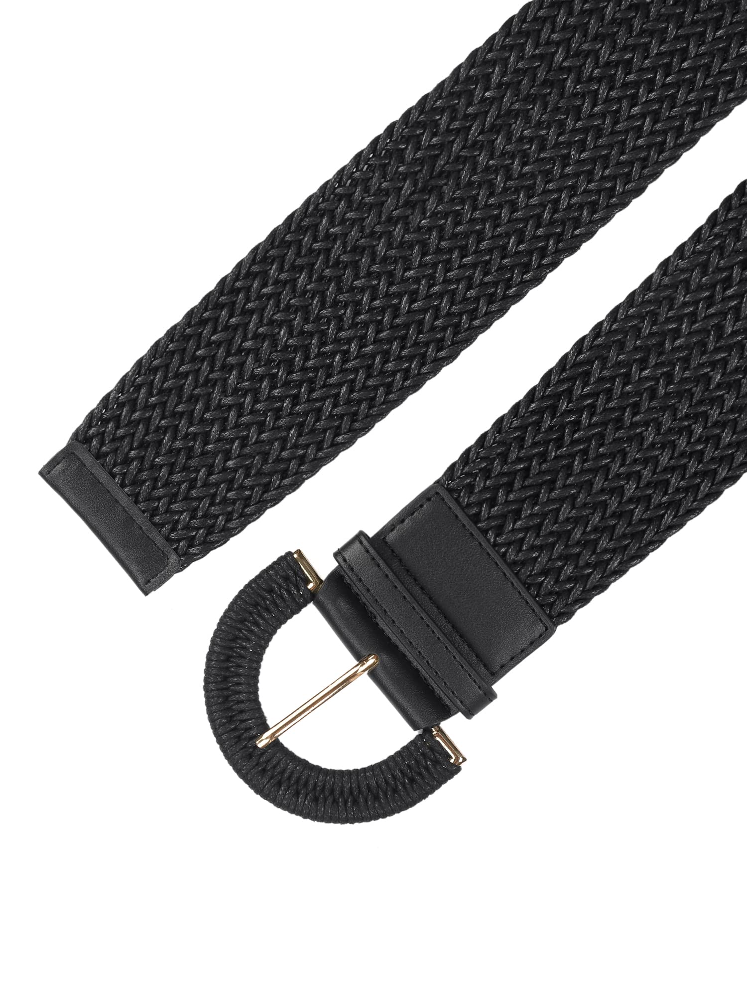 Allegra K Womens Wide Woven Waist Belts Braided Belts for Dress Chunky Buckle 60-90cm/23.62-35.43" Black