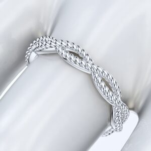 PRSTANI Solid 14k White Gold Infinity Twist Rope Wedding Band For Women Bridal Ring (6.5)