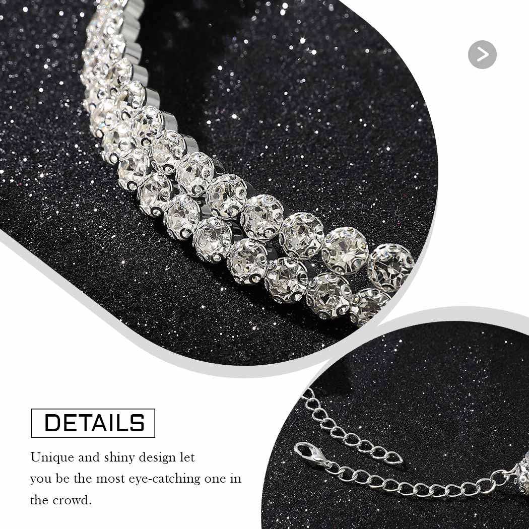 JONKY Rhinestone Choker Necklace Silver Chokers Crystal Layered Necklaces Sparkly Prom Party Collar Neck Jewelry for Women