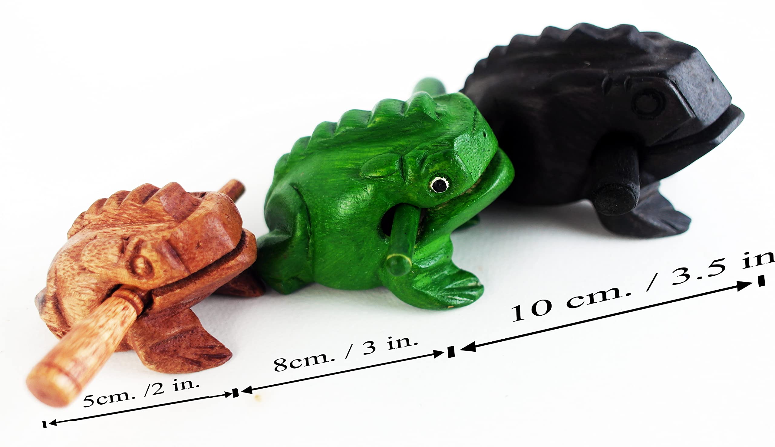 Guiro Percussion Instruments Wooden Frog 3 Pieces Set of 3 Natural Wood Güiro Frog 10-8-5 cm Black Green Wood Carving