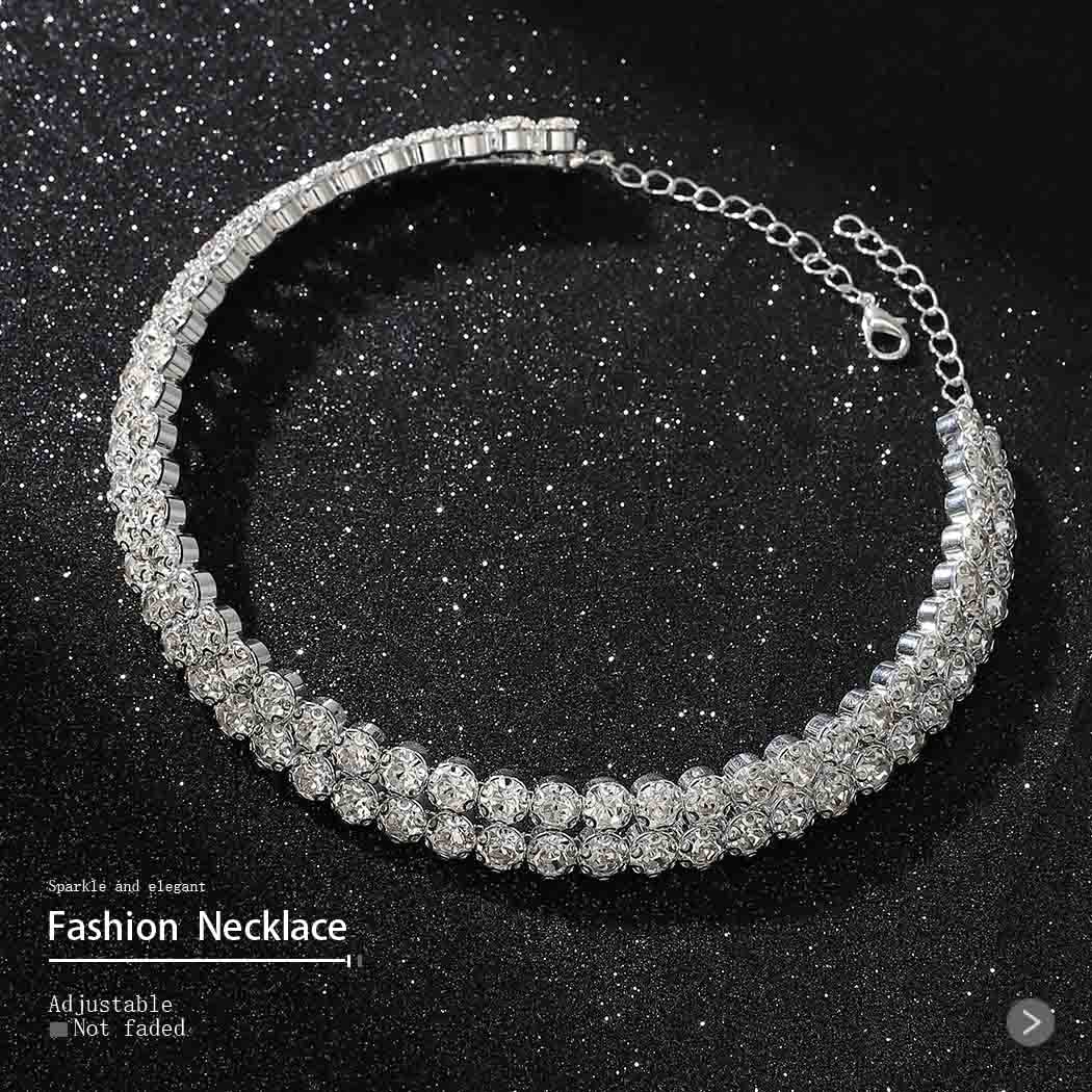 JONKY Rhinestone Choker Necklace Silver Chokers Crystal Layered Necklaces Sparkly Prom Party Collar Neck Jewelry for Women