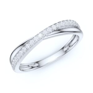 prstani 10k white gold fancy criss cross simulated diamond pave ring wedding band half eternity (8.5)