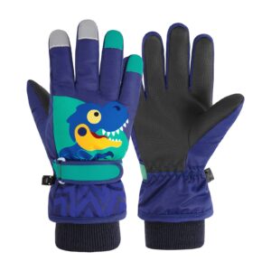 kids winter gloves waterproof girls boys ski gloves warm snow gloves toddler finger gloves mittens navy dinosaur s