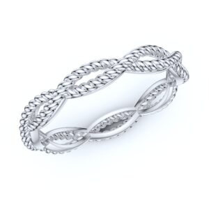 prstani solid 14k white gold infinity twist rope wedding band for women bridal ring (6.5)