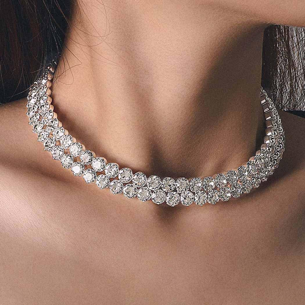 JONKY Rhinestone Choker Necklace Silver Chokers Crystal Layered Necklaces Sparkly Prom Party Collar Neck Jewelry for Women