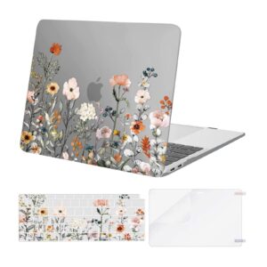 mosiso compatible with macbook air 13 inch case 2022 2021 2020 2019 2018 release a2337 m1 a2179 a1932 retina display, plastic garden flowers hard shell&keyboard cover&screen protector, grey