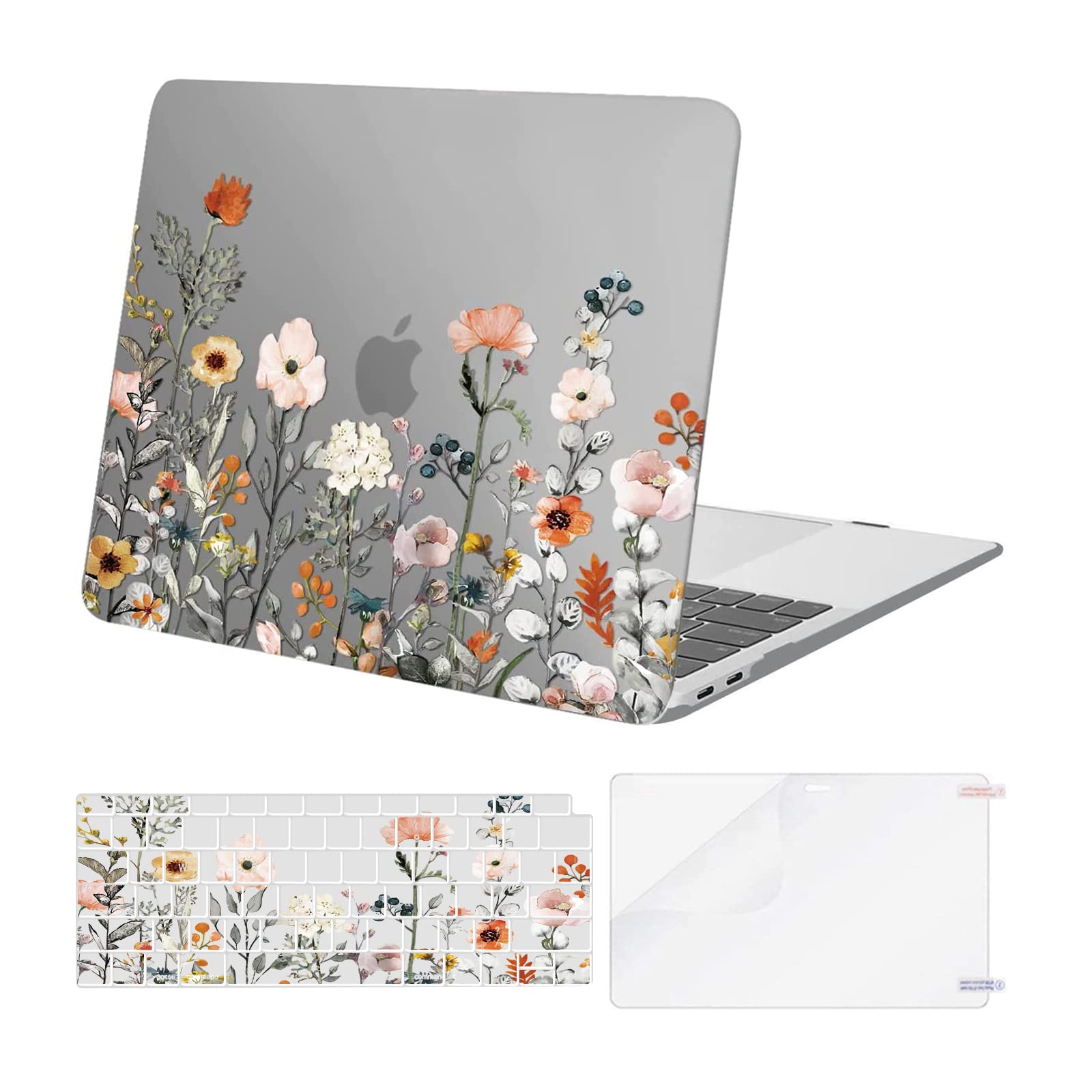 MOSISO Compatible with MacBook Air 13 inch Case 2022 2021 2020 2019 2018 Release A2337 M1 A2179 A1932 Retina Display, Plastic Garden Flowers Hard Shell&Keyboard Cover&Screen Protector, Grey