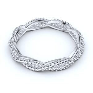 PRSTANI Solid 14k White Gold Infinity Twist Rope Wedding Band For Women Bridal Ring (6.5)