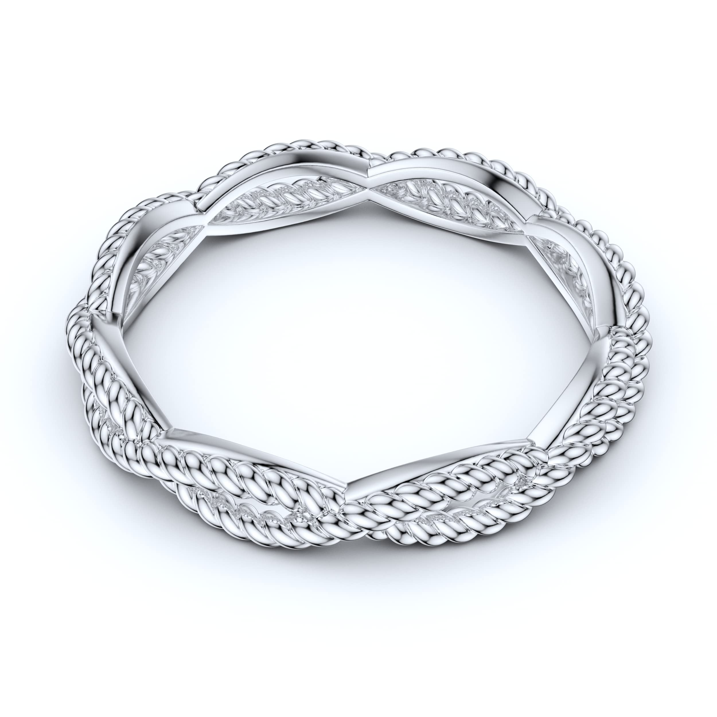 PRSTANI Solid 14k White Gold Infinity Twist Rope Wedding Band For Women Bridal Ring (6.5)