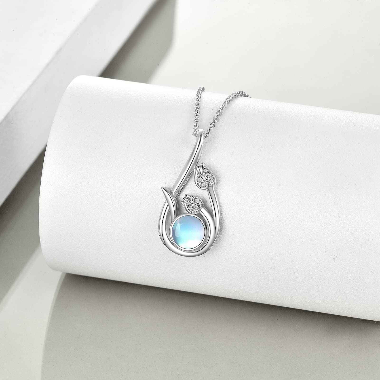 Moonstone Necklace for Women 925 Sterling Silver Tulip Jewelry Gifts for Women Mom Mother Grandma