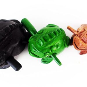 Guiro Percussion Instruments Wooden Frog 3 Pieces Set of 3 Natural Wood Güiro Frog 10-8-5 cm Black Green Wood Carving