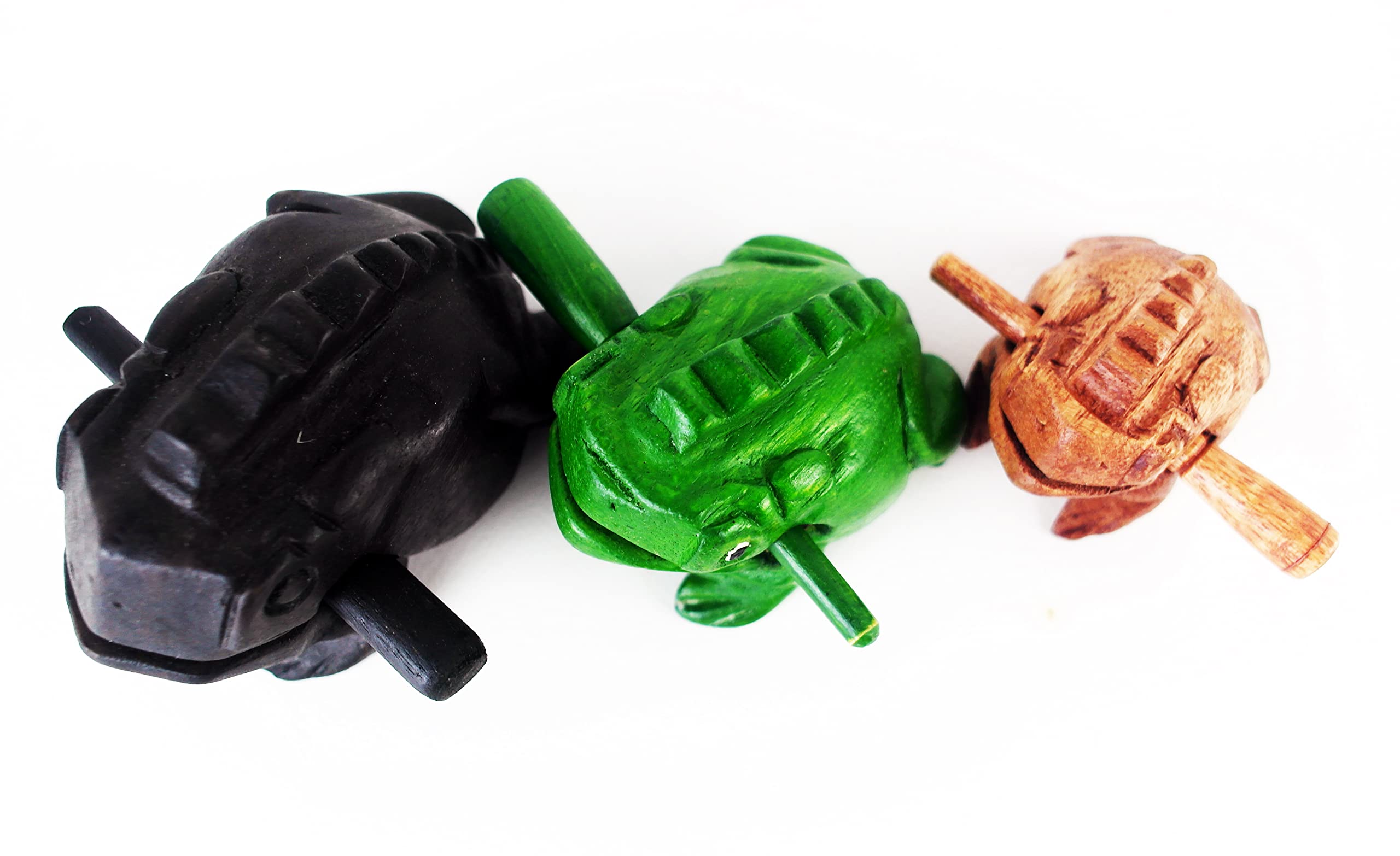 Guiro Percussion Instruments Wooden Frog 3 Pieces Set of 3 Natural Wood Güiro Frog 10-8-5 cm Black Green Wood Carving