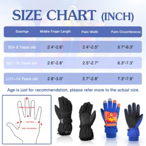 Kids Winter Gloves Waterproof Girls Boys Ski Gloves Warm Snow Gloves Toddler Finger Gloves Mittens Navy Dinosaur S