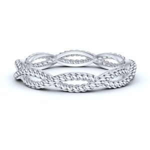 PRSTANI Solid 14k White Gold Infinity Twist Rope Wedding Band For Women Bridal Ring (6.5)