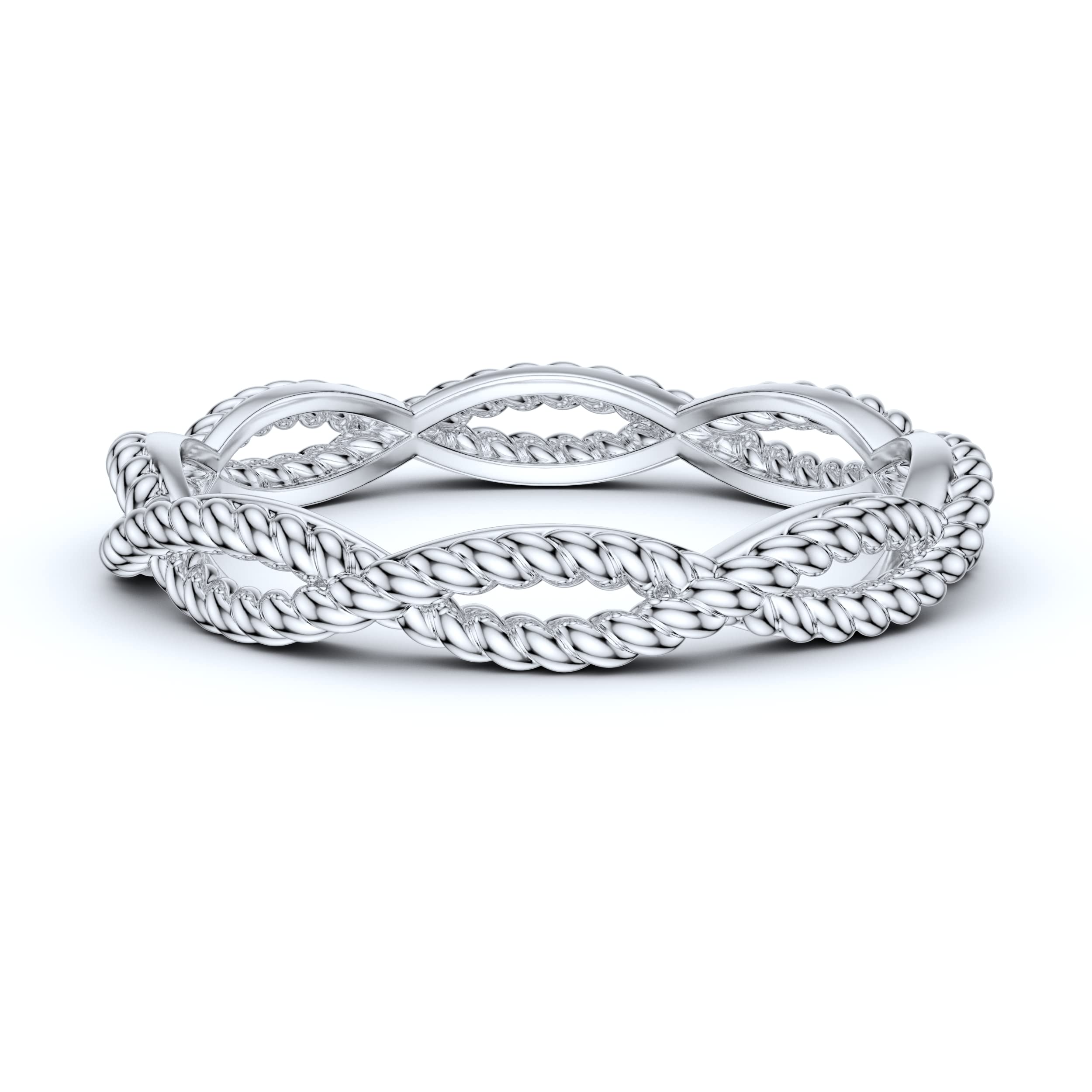 PRSTANI Solid 14k White Gold Infinity Twist Rope Wedding Band For Women Bridal Ring (6.5)