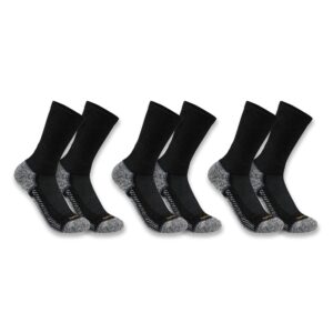 carhartt men's force performance work socks 3 pair pack, black, large