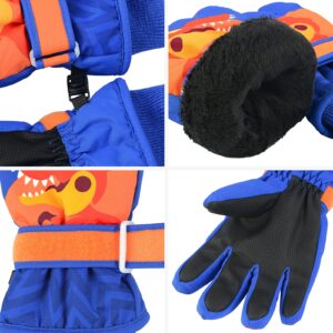 Kids Winter Gloves Waterproof Girls Boys Ski Gloves Warm Snow Gloves Toddler Finger Gloves Mittens Navy Dinosaur S