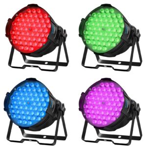 betopper led stage lights, 54x3w rgb par lights, dmx 512 controller sound activated uplights, dj lights with daisy chain, spotlights, wash lights for stage performance, party, wedding, club(4 packs)