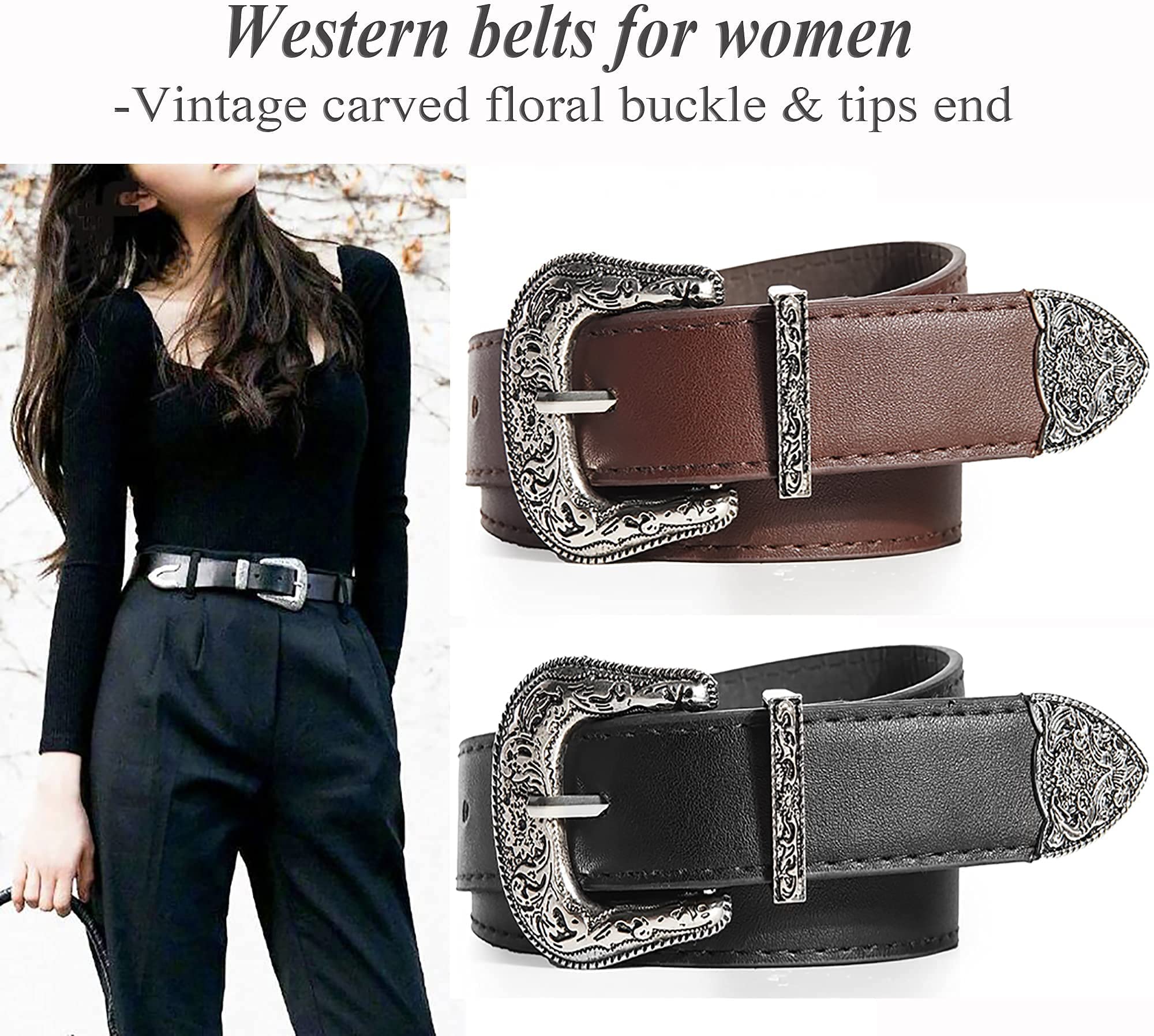 UTOWO Western-Belts-for-Women Cowgirl, Cowboy-Leather-Waist-Belts for Women Jeans Pants Dresses