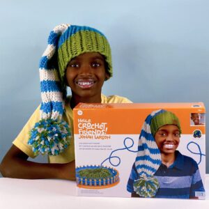 Simplicity 43-40023 Jonah's Hands DIY Hat Beginners Crochet Kit for Kids and Adults, Finished Project 7.5" x 26", Multicolor 7 Piece