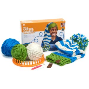 Simplicity 43-40023 Jonah's Hands DIY Hat Beginners Crochet Kit for Kids and Adults, Finished Project 7.5" x 26", Multicolor 7 Piece