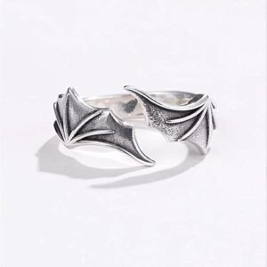 Mansheng Matching Rings for Couple Best Friends Personality Angel Devil Wing Open Adjustable Rings Promise Rings for Her Him Wing Shaped Hugging Protection Jewelry