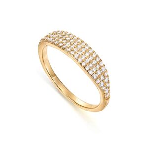 pavoi 14k gold plated slim signet ring with sparkling cubic zirconia | lightweight dainty statement rings for women (yellow gold, 7)