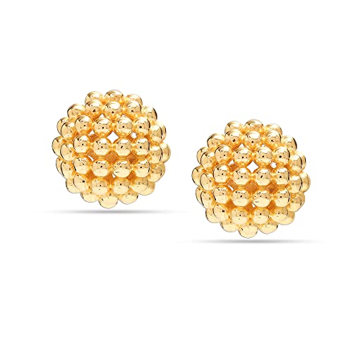 LeCalla 925 Sterling Silver Omega Back Earrings Jewelry Medium Large 14K Gold Plated Crossover Round Beaded Omega Clip Back Stud Earring for Women - 15MM