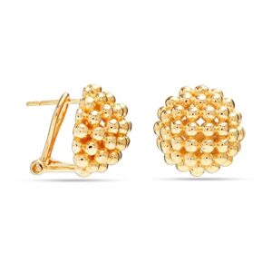 lecalla 925 sterling silver omega back earrings jewelry medium large 14k gold plated crossover round beaded omega clip back stud earring for women - 15mm