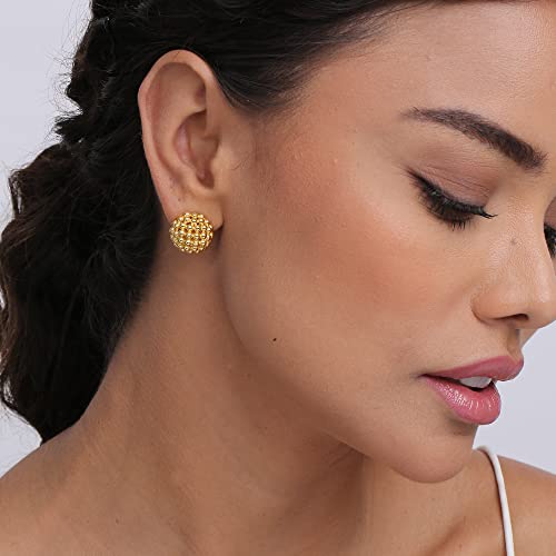 LeCalla 925 Sterling Silver Omega Back Earrings Jewelry Medium Large 14K Gold Plated Crossover Round Beaded Omega Clip Back Stud Earring for Women - 15MM