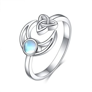 tiger rider trinity celtic knot moon ring sterling silver crescent moon moonstone ring open adjustable rings jewelry gift for women