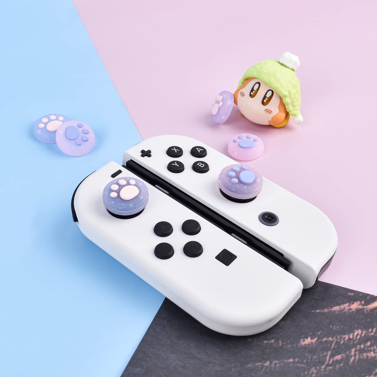 DLseego Cute Crystal Cat Claw Design Thumb Grip Caps Design for Switch & Switch Lite & Switch OLED, Joystick Cap Soft Silicone Cover – Crystal Pink&Purple