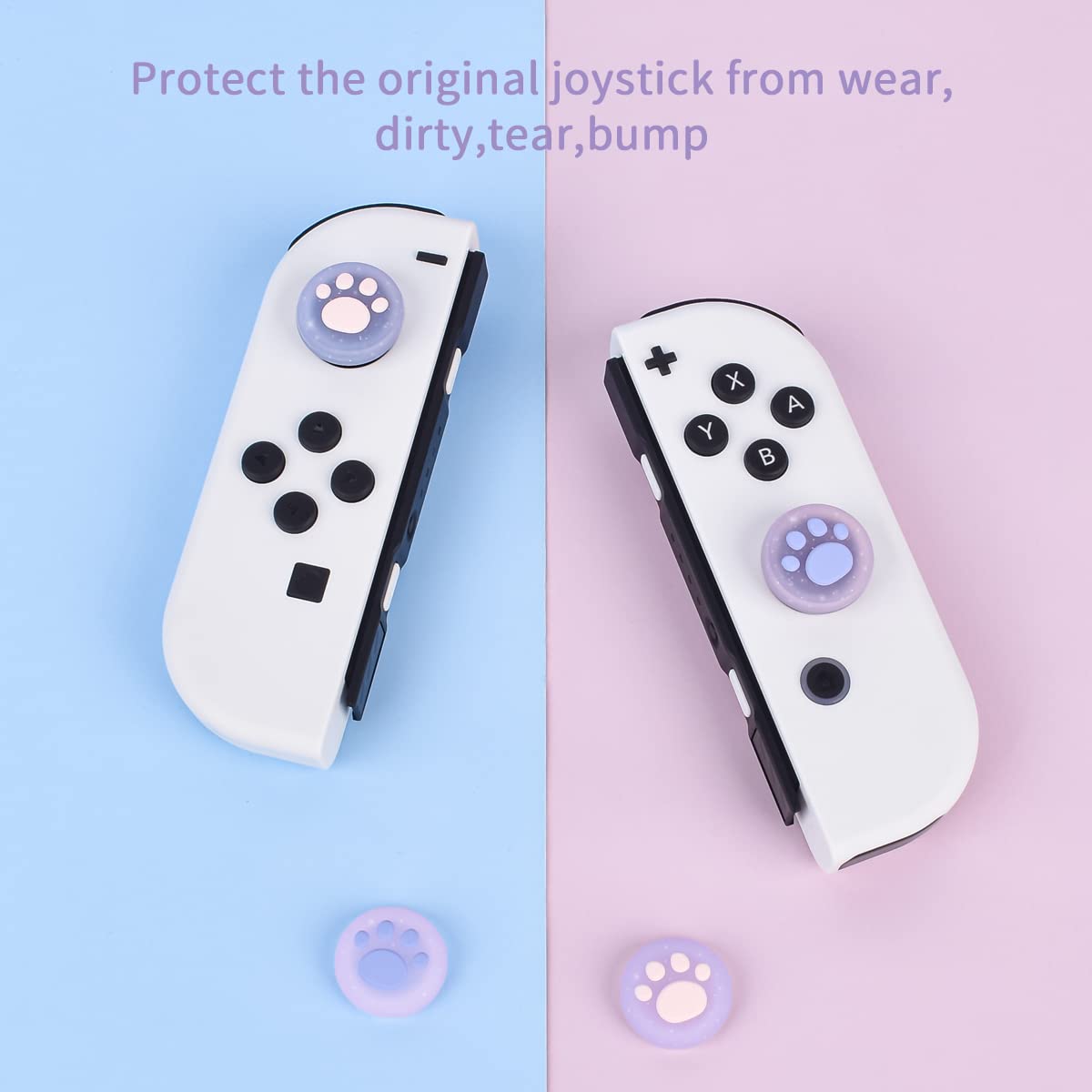 DLseego Cute Crystal Cat Claw Design Thumb Grip Caps Design for Switch & Switch Lite & Switch OLED, Joystick Cap Soft Silicone Cover – Crystal Pink&Purple