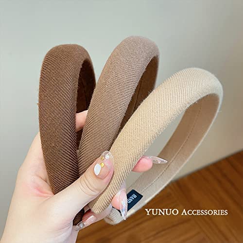 Yazon 5pcs 30mm Fashion Headbands for Girls Women Padded Fabric Hair Bands Ivory Brown Black Hair Hoops For Daily