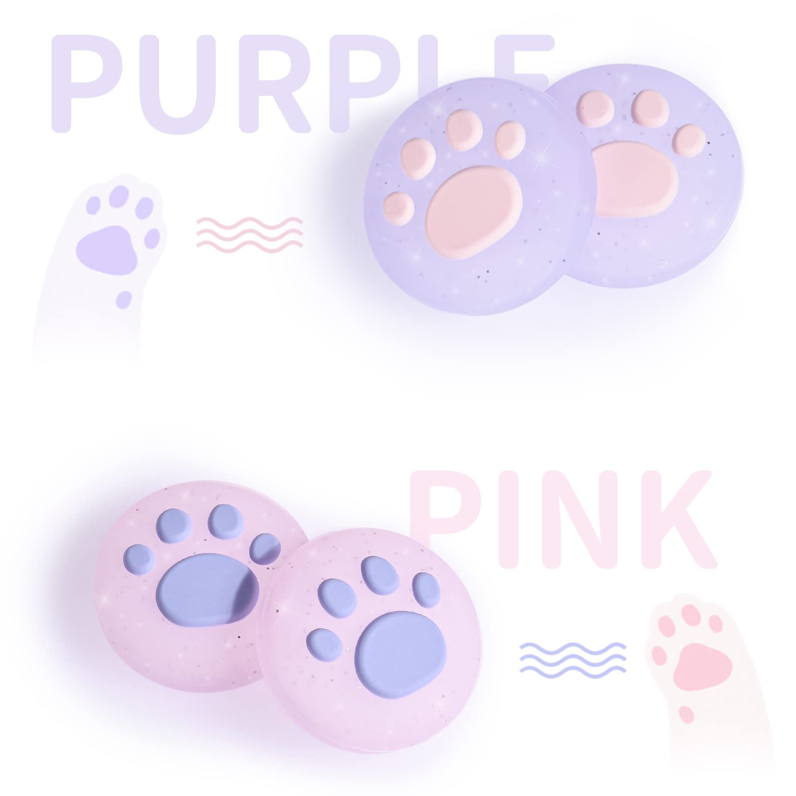 DLseego Cute Crystal Cat Claw Design Thumb Grip Caps Design for Switch & Switch Lite & Switch OLED, Joystick Cap Soft Silicone Cover – Crystal Pink&Purple