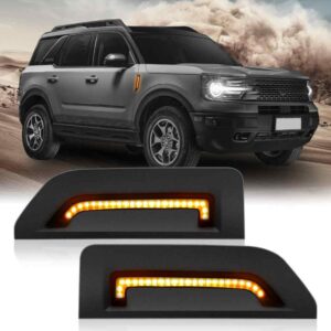 dzg led side marker lights turn signal lights compatible with bronco sport base big bend outer banks badlands first edition heritage 2024 2023 2022 2021, smoked lens, pack of 2