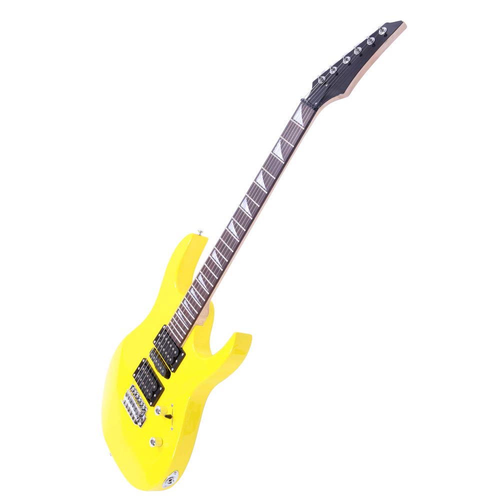 Electric Guitar,Novice Entry Level 170 Electric Guitar HSH Pickup, with Bag Strap Paddle Rocker Cable Wrench Tool,Great Electric Guitars for Beginner Starter (Yellow)