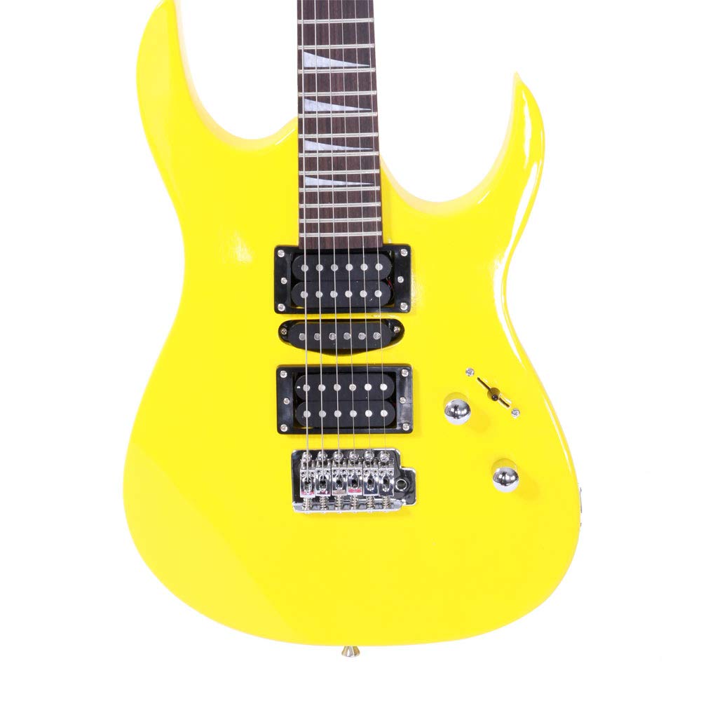 Electric Guitar,Novice Entry Level 170 Electric Guitar HSH Pickup, with Bag Strap Paddle Rocker Cable Wrench Tool,Great Electric Guitars for Beginner Starter (Yellow)